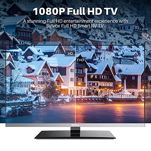 SYLVOX Smart RV TV, 32 inch TV with DVD Player Built-in, 12 Volt TV for RV Camper 1080P FHD, Android Smart Free Download APPs, Support WiFi Bluetooth, 2 HDMI & 2 USB, AC/DC Powered, Frameless Design