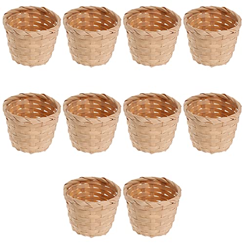 Zerodeko Mini Easter Basket 10PCS Miniature Artifical Wood Woven Baskets, Mini Woven Baskets Without Handles for Home Office Table Party Favors Crafts Decoration Mini Woven Basket Without Handles