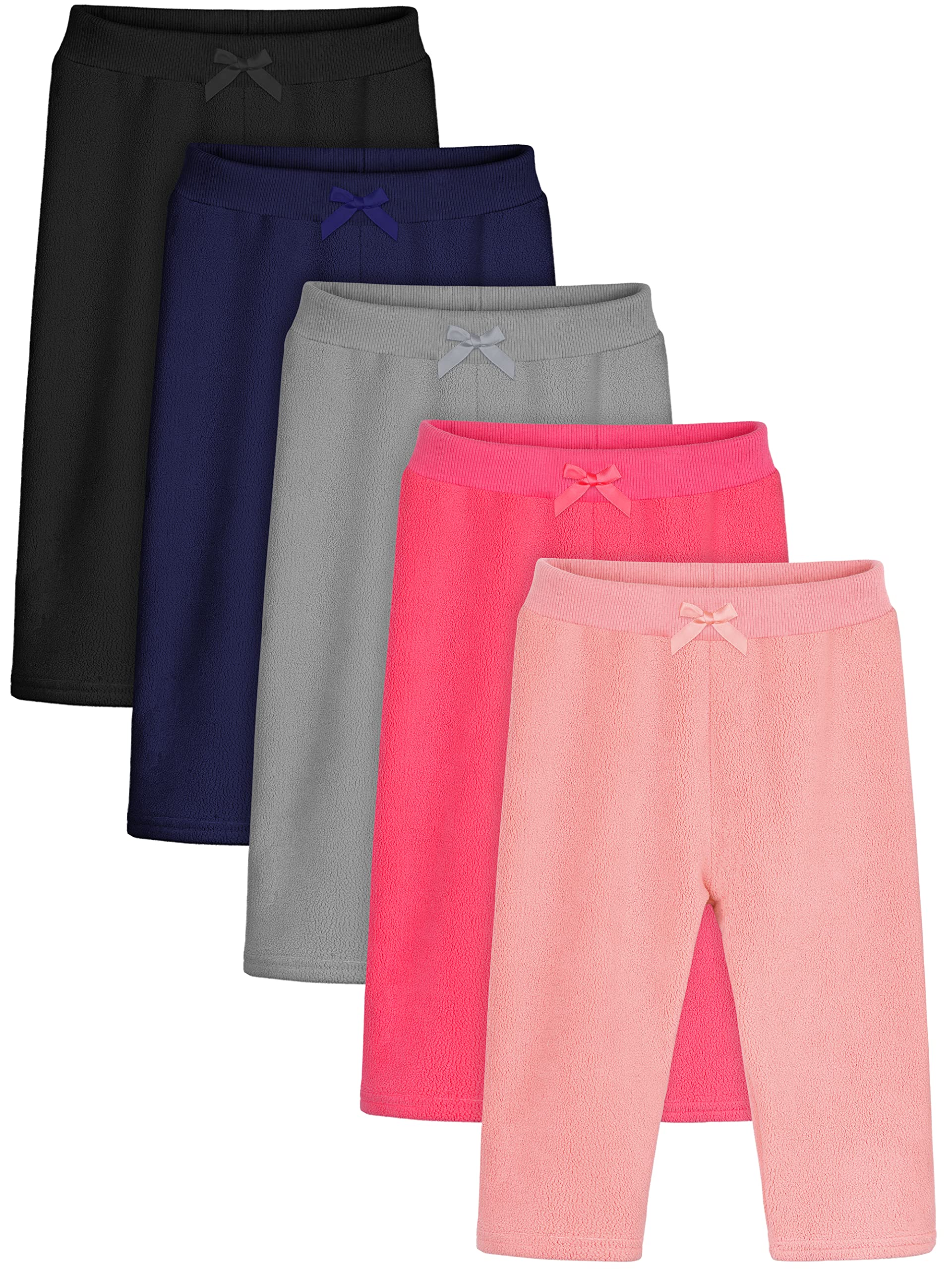 Resinta 5 Pack Baby Girls' Fleece Pants Winter Warm Soft Microfleece Pants with Waistband & Bow, 5 Colors