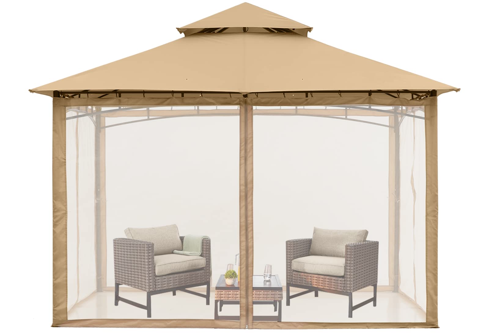 MASTERCANOPY Outdoor Garden Gazebo for Patios with Stable Steel Frame and Netting Walls (10x10, Beige)