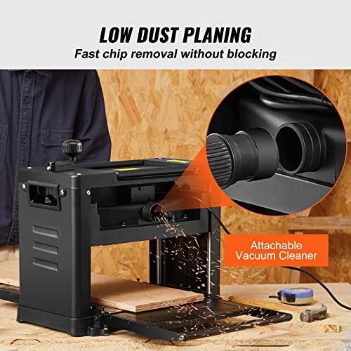 VEVOR Thickness Planer, Two-Blade, 13" Width Worktable Benchtop Planer, 15-Amp 1800W Powerful Motor, 12" Extended Infeeding Table, Low Noise for both hard & soft wood material removal