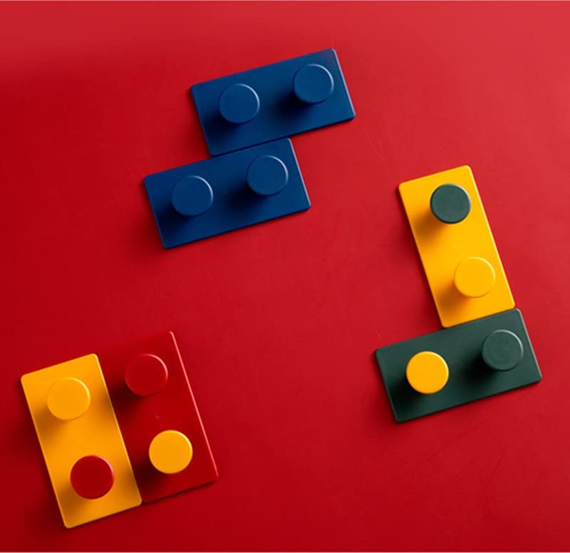 SAFITOYA 4PCS Fun Block Wall Hangers Set,Cool Kids Room Decor Wall Hooks, Home Gadgets Holder Punch Free Plug Adhesive Wire Regulator