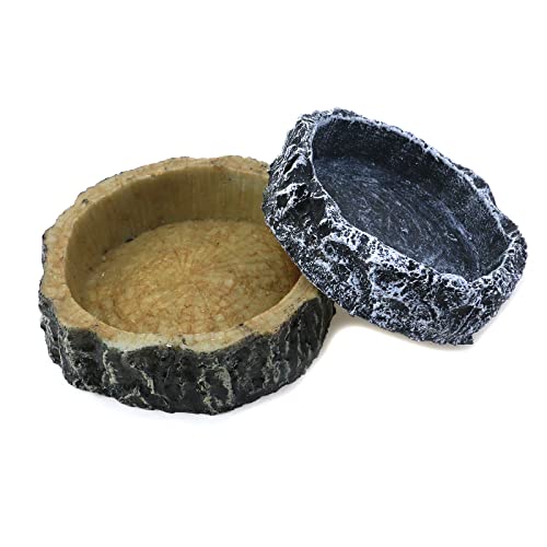 Tighall Reptile Food Bowls Reptile Ramp Dish Pets Imitation Wood Feeding Plate Tortoise Rock Food Dish Frog Water Bowls for Corn Snake Crawl Pet