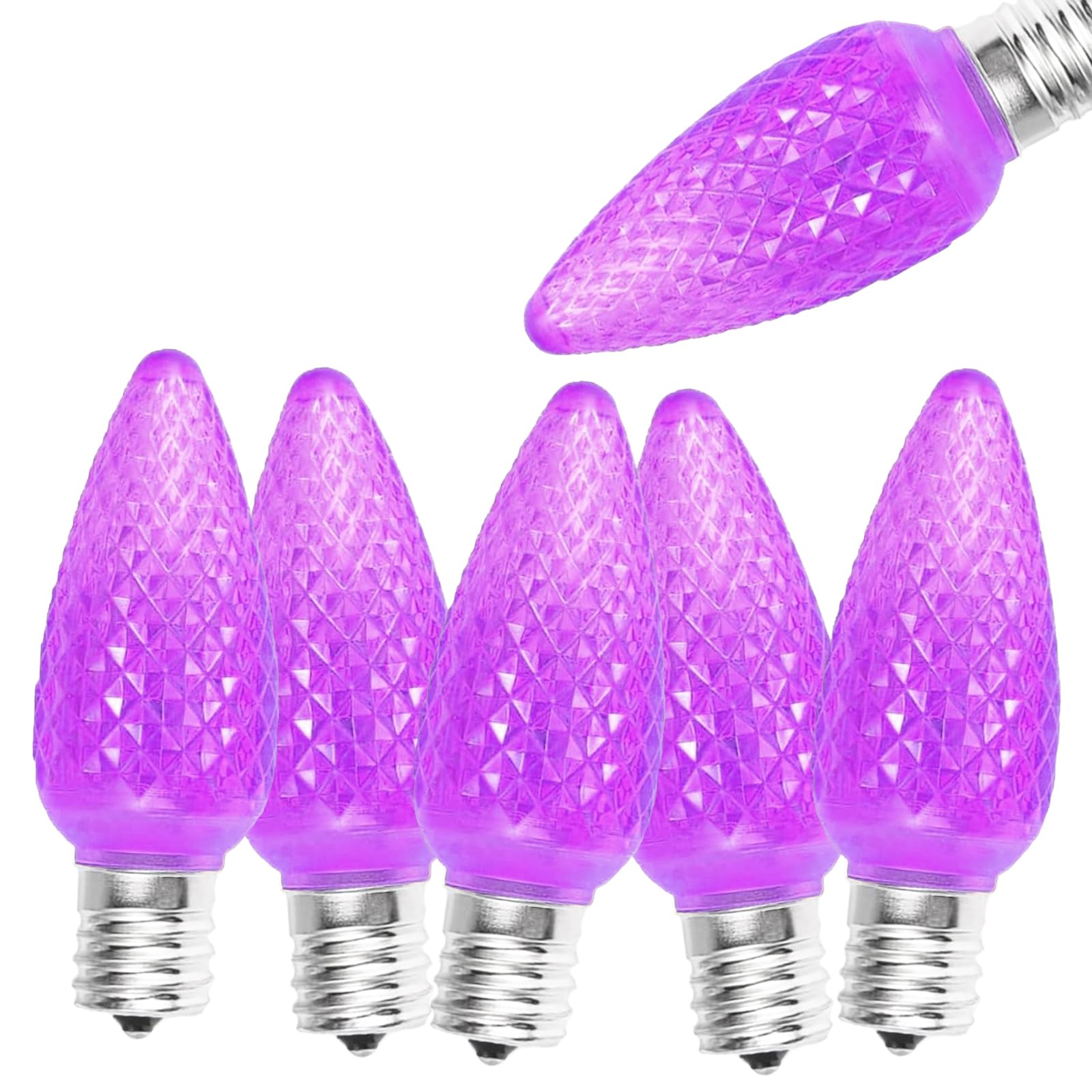 Jawtach C9 LED Christmas Light Bulbs - 25 Pcs C9 LED Bulbs Purple for E17 Candelabra Base - 1W for Outdoor String Lights, Holiday Decoration