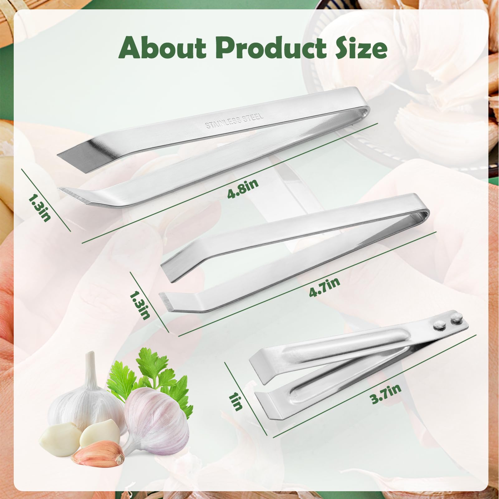 Palksky 3PCS Garlic Peeler, Stainless Steel Garlic Peeler Skin Remover, Easily and Quickly Garlic Peeled