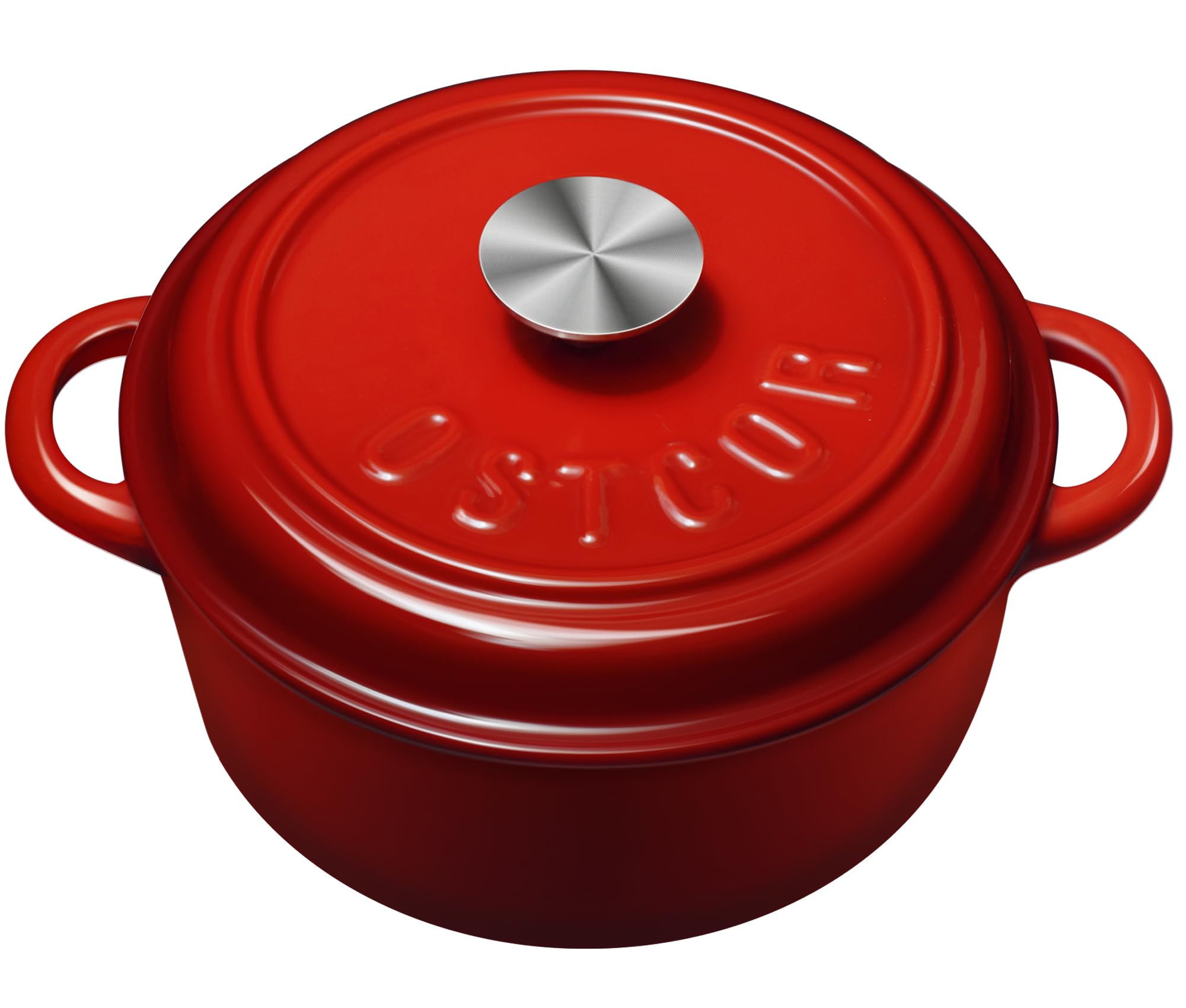 RIZTAIK 4.5 Quart Enamel Cast-Iron Round Dutch Ovenwith Lid and Dual Handlesfor Home,Kitchen, Dining Room, Non-stick Enamel Coated Cookware-red