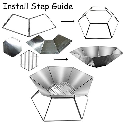 Portable Charcoal Grill Foldable Barbecue Grill with a Package Bag, Small BBQ Grill for Outdoor Stainless Steel - Hexagon