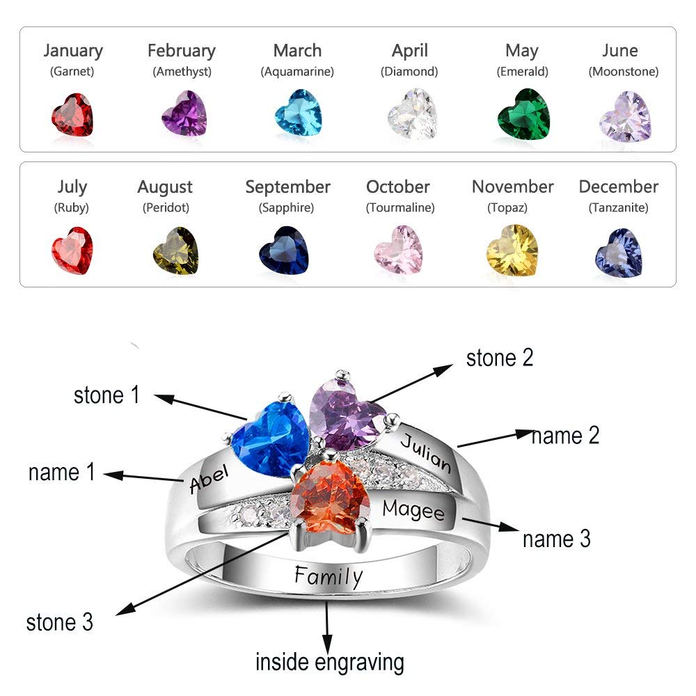 handmadejewelry Personalized Mother Rings With 3 Simulated Birthstones & Names Engraved Family Promise Gift for Mommy (6)