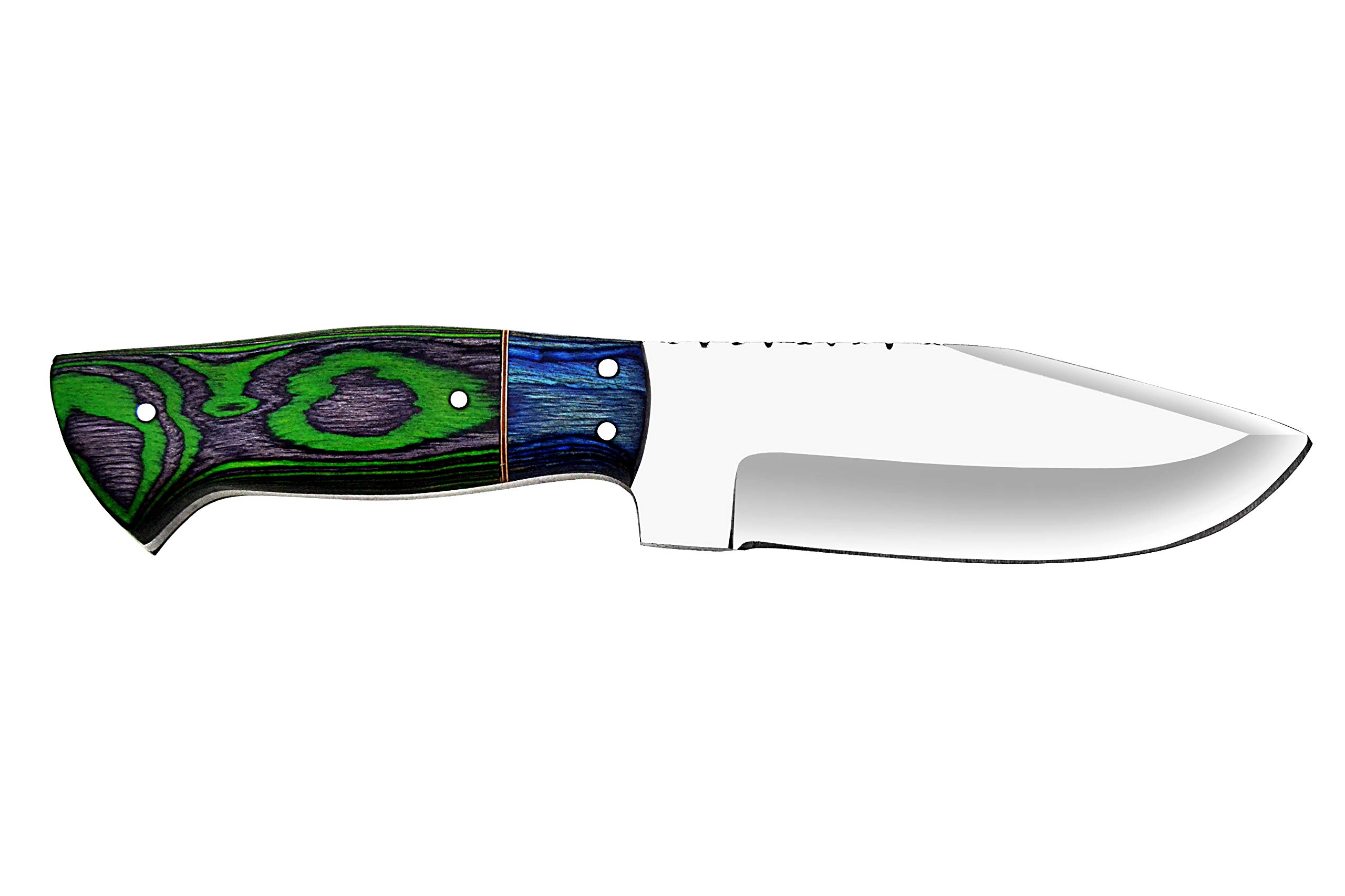 HANDSMITH 9" D2 Tools Steel Handmade Knife Full Tang Fixed Blade - High Polished Knives with Leather Sheath Green Wood Handle Ideal for Hunting, Camping and Kitchen