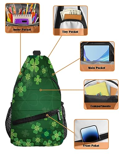 Sling Backpack, Saint Patrick'S Day Clover Green Leaf Waterproof Lightweight Small Sling Bag, Travel Chest Bag Crossbody Shoulder Bag Hiking Daypack for Women Men