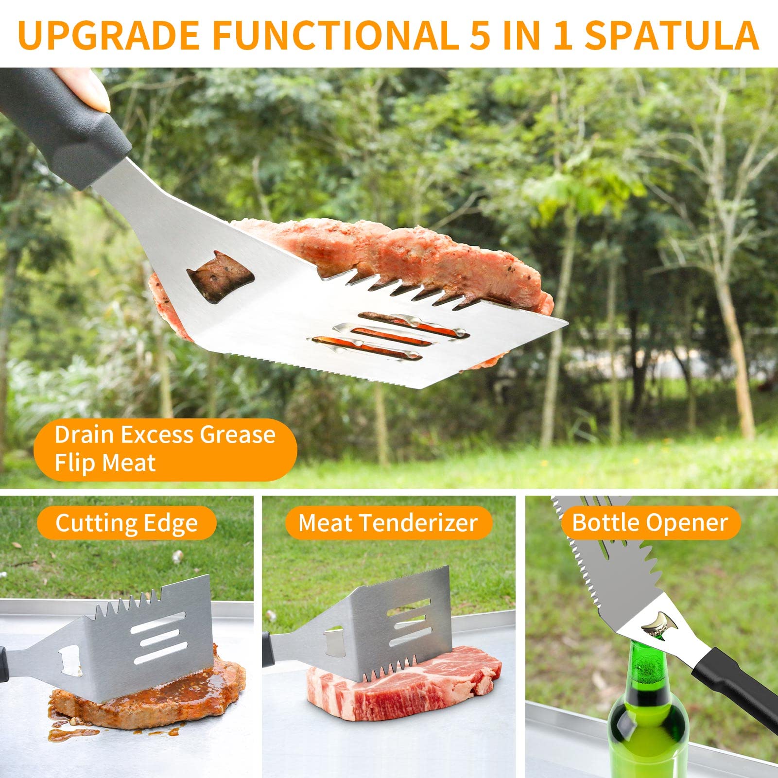 Griddle Accessories Kit for Blackstone, 20pcs Multifunctional Stainless Steel Griddle Tools Set for Flat Top, Cast Iron, Griddle Set with Spatula, Scraper, Hooks for Teppanyaki & Gas Grill Outdoor