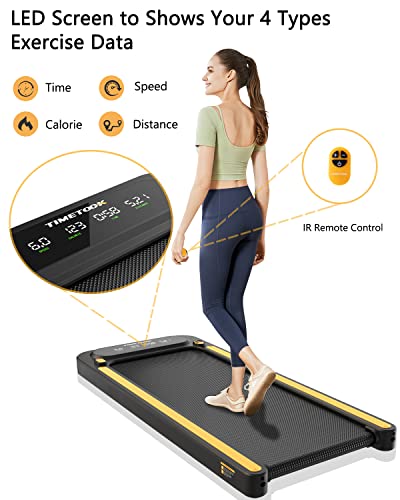TIMETOOK Under Desk Treadmill, 2.25HP Treadmill with 265lb Weight Capacity, Portable Walking Pad Design for Home Office with IR Remote Control