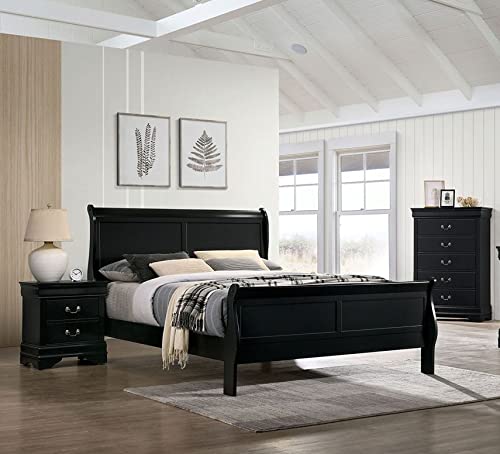 GOUBISOB California King Size Solid Wood Bed Frame with headboard, Louis Phillipe Style Traditional Classic Sleigh Shape Bed Frame, Box Spring Required (Black, California King)