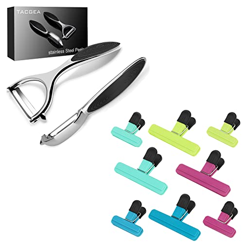 TACGEA Vegetable Peeler for Kitchen 2 Pack & 8 Pack Food Clips