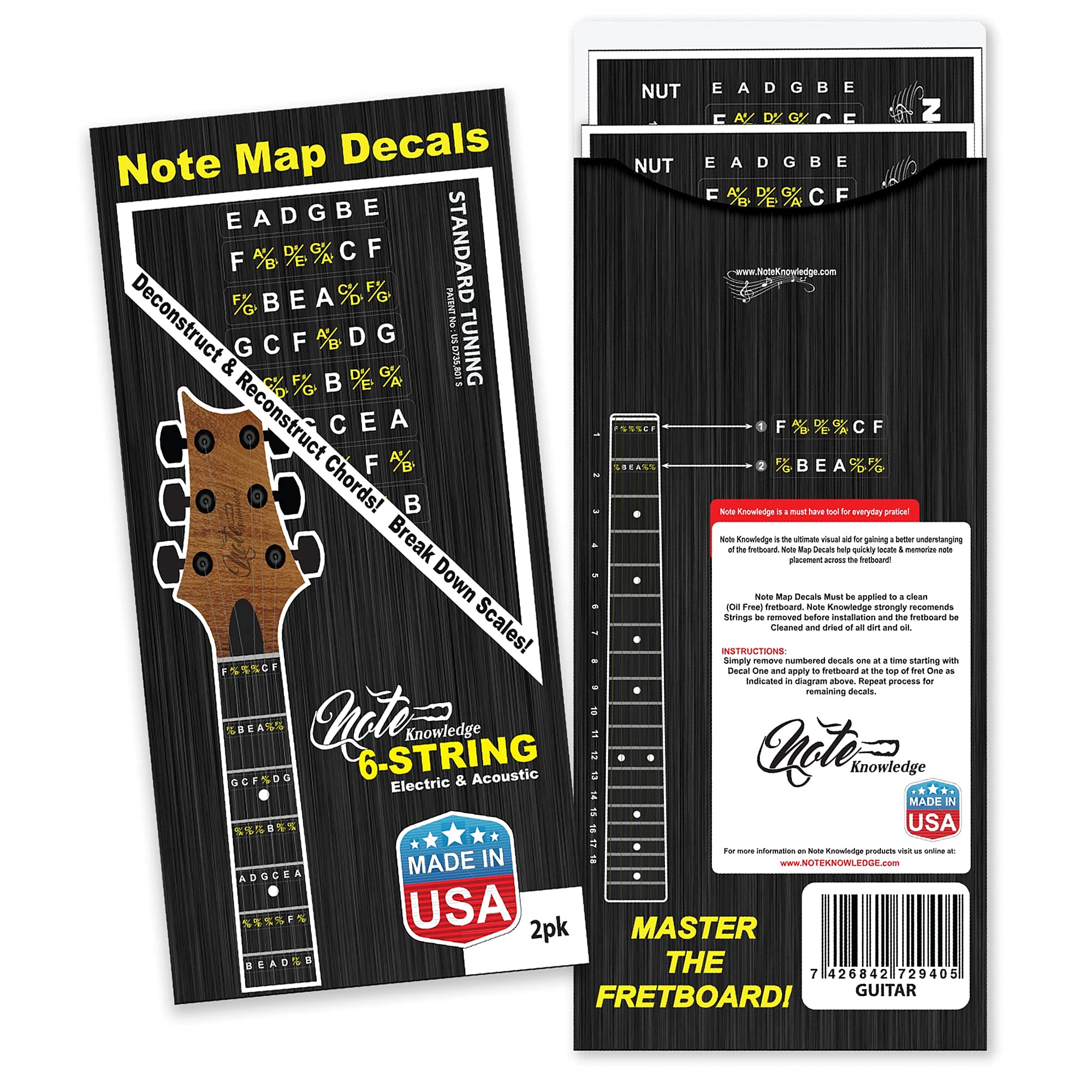 Guitar Fretboard Note Map Decals/Stickers for learning and Practicing Notes, Chords and Scales on Electric and Acoustic Guitar