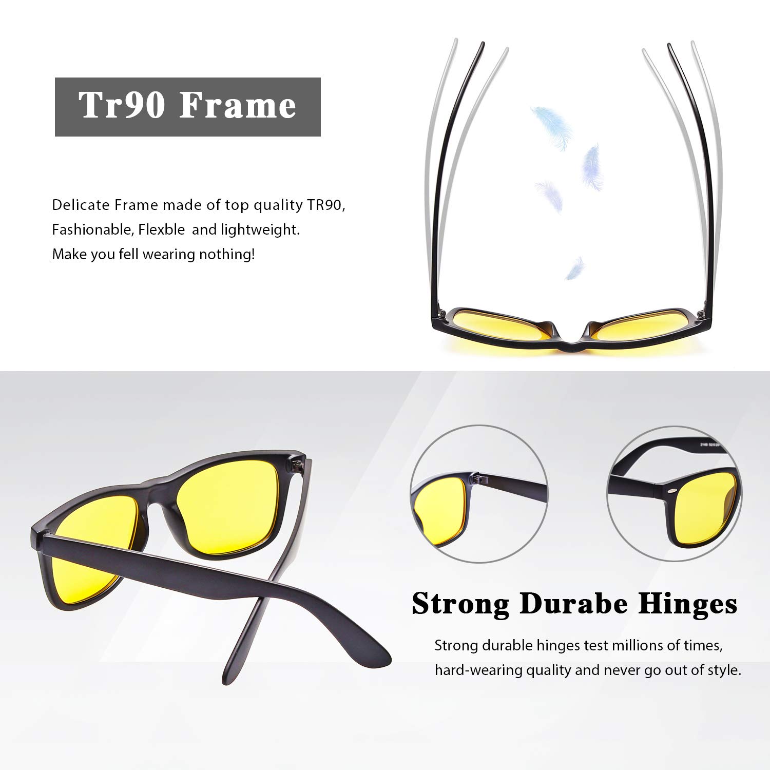 GYsnail Blue Light Blocking Glasses for Men, Eye Strain Fatigue Relief and Better Sleep,Computer Gaming Glasses Women (Black Frame Yellow lens)