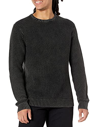 Goodthreads Men's Soft Cotton Rib Stitch Crewneck Sweater, Washed Black, Large