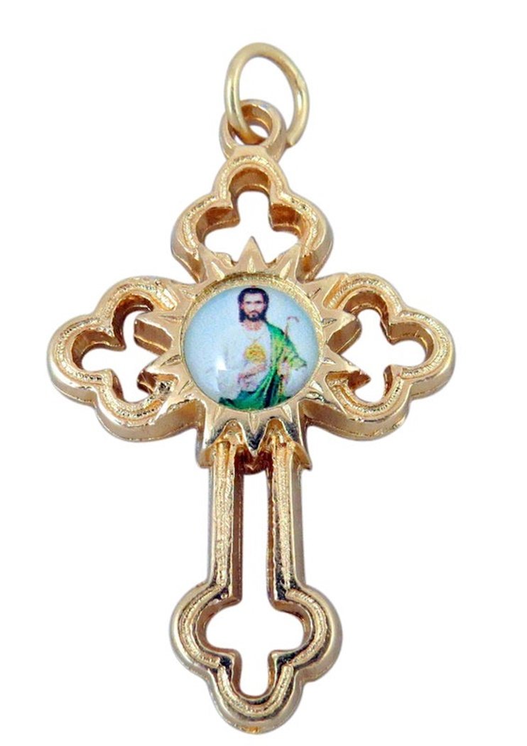 Gold Toned Base Saint Jude The Apostle Cross with 3rd Class Relic, 1 1/2 Inch