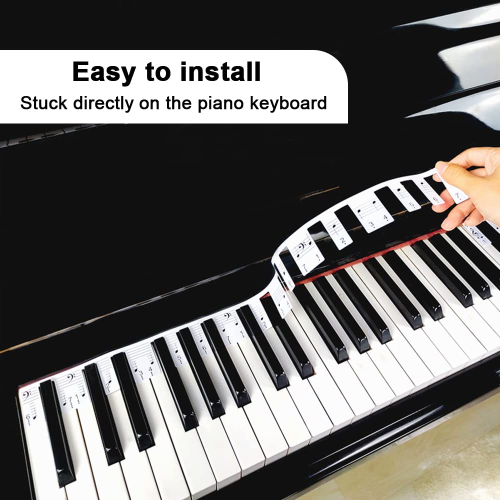 Non Stick Piano Key Labels with Case, Removable Music Keyboard Stickers with Staff and Numbered Musical Notation, Piano Rake Notes Marker Overlay for Beginners Learning Fingering (61 Keys)