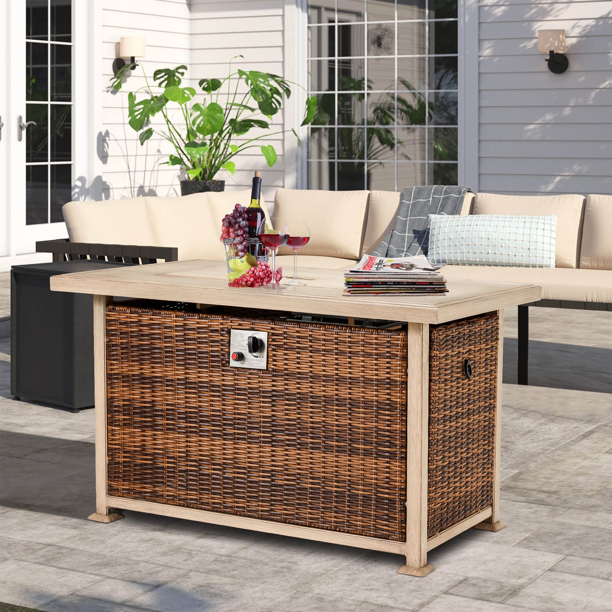 GYUTEI Outdoor Propane Gas Fire Pit Table,50in 50,000 BTU Auto-Ignition Gas Fire Table w/CSA Certification(Excluding Glass Wind Guard),Aluminum Firepit for Garden Patio(Grey)