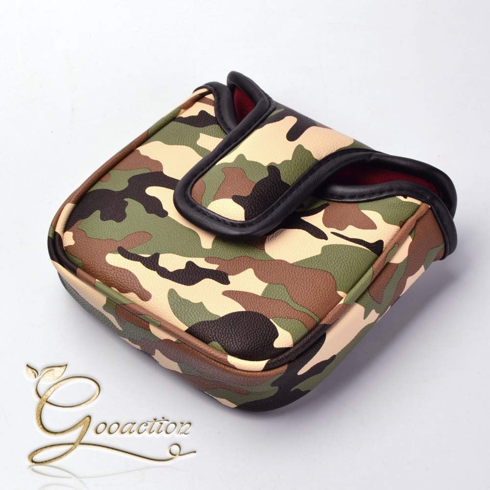GOOACTION Camo Square Golf Club Heel Shafted Mallet Putter Cover Magnetic Closure Design Camouflage Green Creative Pattern Leather Putters Headcover