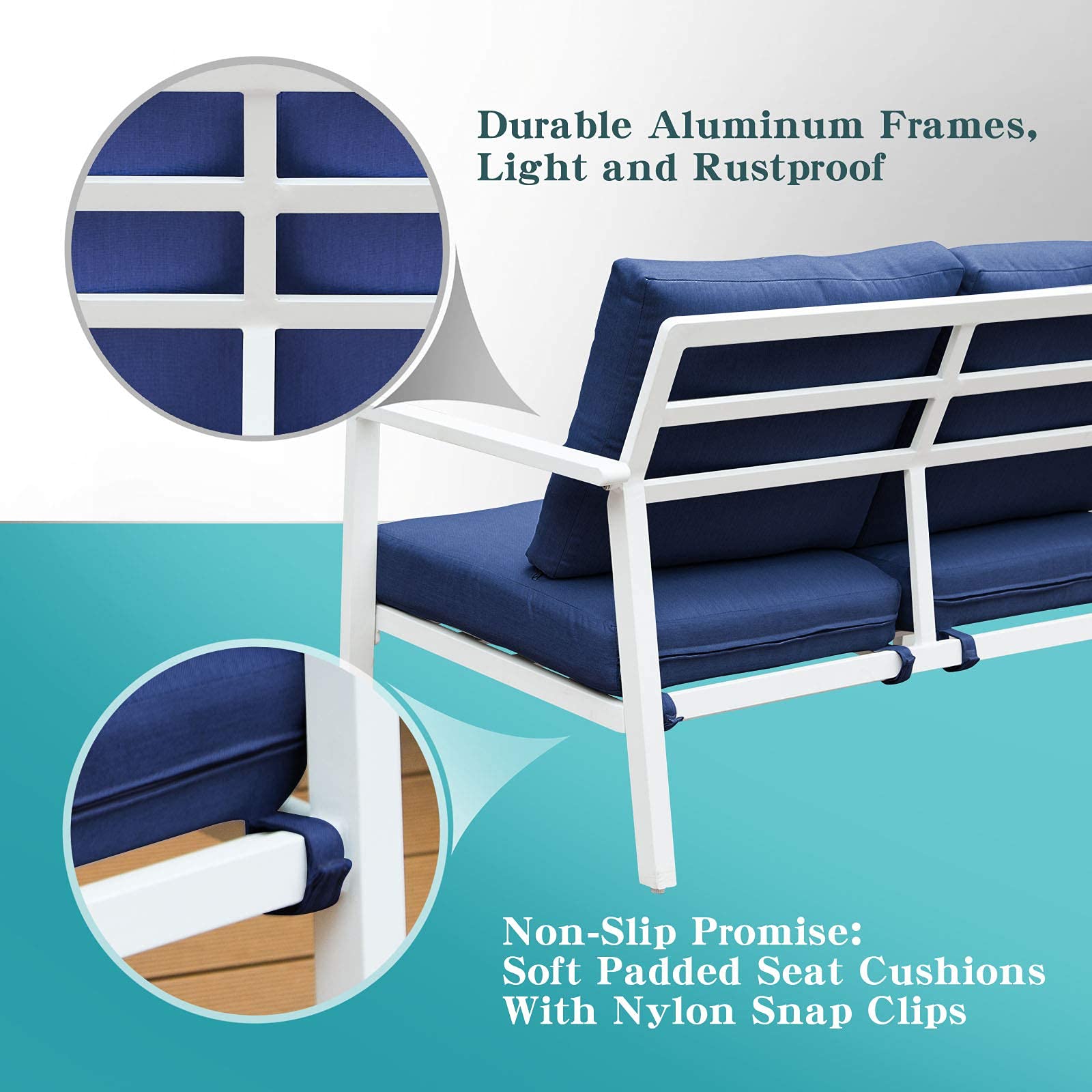 HL 4 Piece Patio Outdoor Furniture Sets Aluminum Frame Cushioned Conversation Set with Coffee Table, Modern Chat Set for Home and Backyard (Blue)