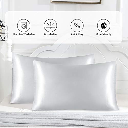 yourose Satin Pillowcase for Hair and Skin, 2 Pack Standard Size Silky Pillowcases with Envelop Closure, (Silver, 20βX26β,2pcs)