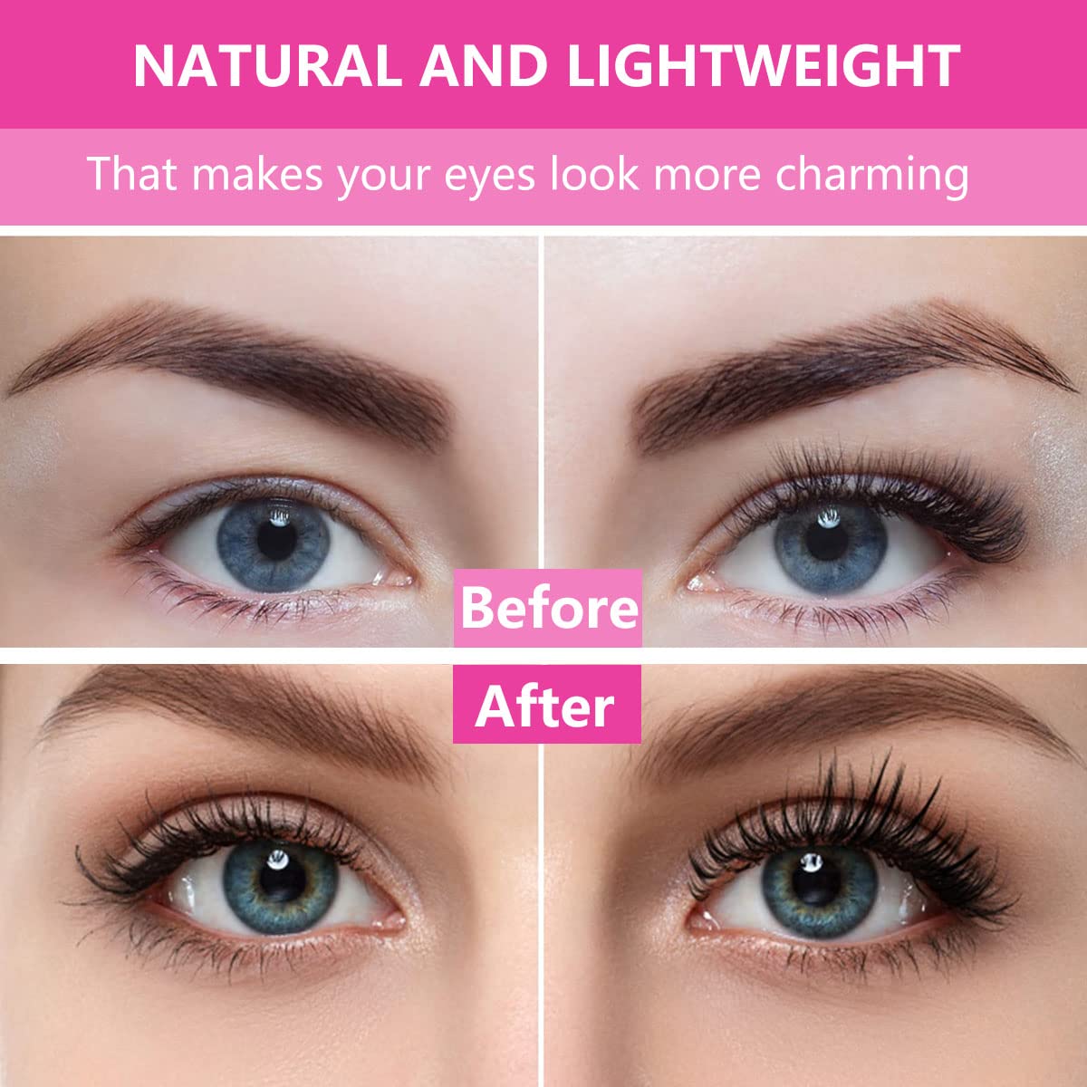 Reusable Self Adhesive Eyelashes Natural Look, Reusable Adhesive Eyelashes No Glue and Easy to Put On, Self Adhesive Eyelashes Reusable Self Sticking(2-Pairs )