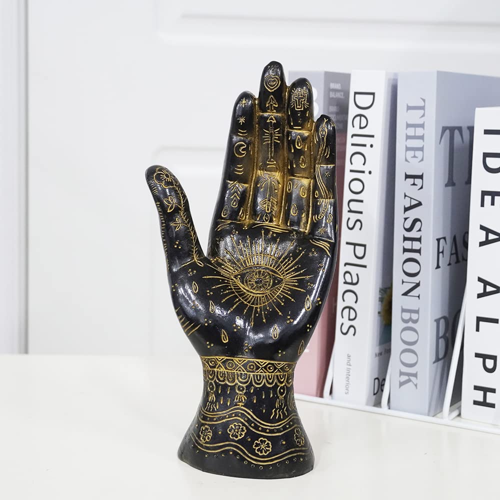 Palmistry Hand Resin Statue Telling Palm Reading, Ancient Mystical Palm with Lines and Symbols Sculpture for Palm Readers(Black)