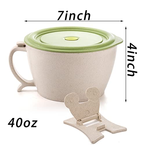 SOUJOY 2 Pack Noodle Bowl With Lid, 40 OZ Large Microwave Wheat Straw Soup Bowl with Phone Holder, Instant Noodle Bowl for Soup, Noodles, Ramen