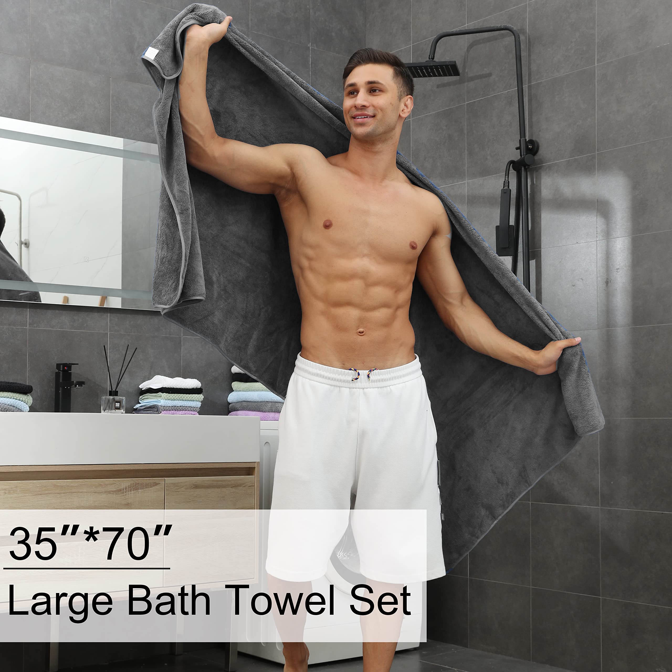 Gray Bath Towels Set,4 Oversized Large Bath Towels Sheet,4 Anti Frizz Hair Towel Wrap-600 GSM Oversized Bath Sheet,Extra Large Microfiber - Quick Dry,Highly Absorbent,Super Soft Bathroom Towel Set