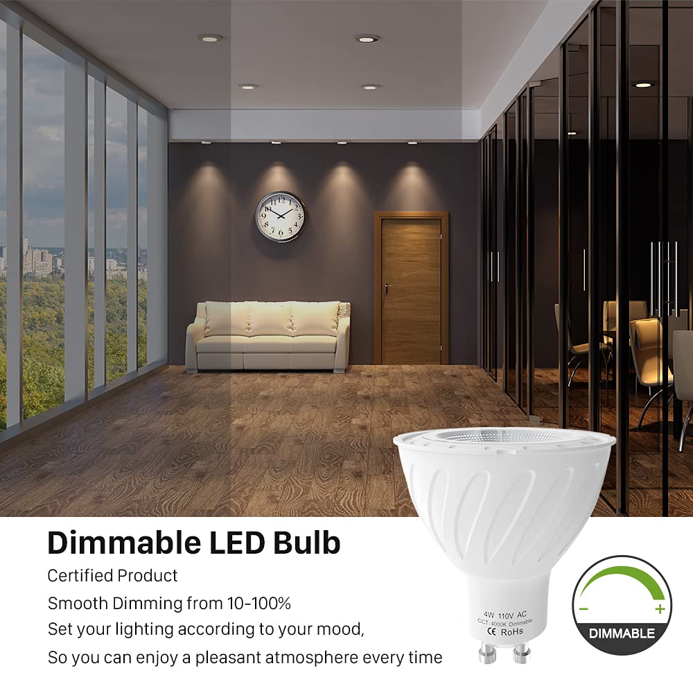 GU10 Led Light Bulbs Dimmable 4W Equivalent 50W Halogen, LED Spotlight Bulbs Replacement for Recessed Track Lighting, 500LM 4000K Natural White Light Pack of 6