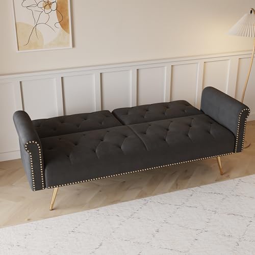 Verfur Button Tufted Upholstered Convertible Folding Sleeper Sofa Bed Futon Loveseat Couch Recliner Daybed with Adjustable and Nailhead Trim for Living Room, Bedroom