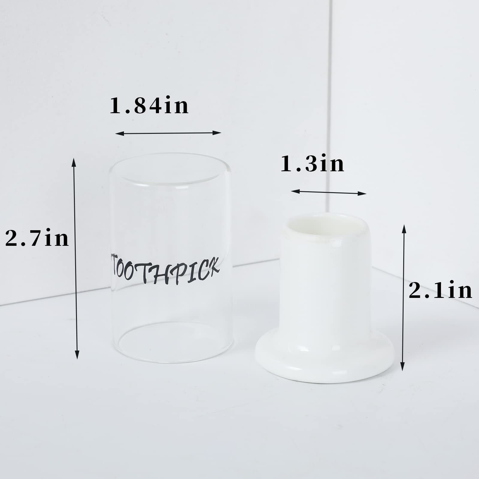 LEETOYI Porcelain Toothpick Holder Dispenser with Glass Lid Set of 2