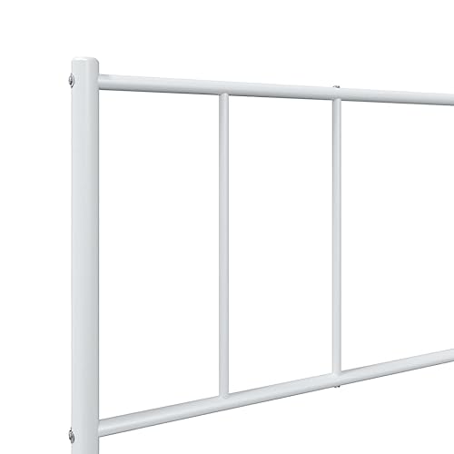 vidaXL Classic White Metal Bed Frame with Durable Powder-Coated Steel, Supportive Headboard, Robust Slats and Extra Storage Space β 39.4"x74.8"