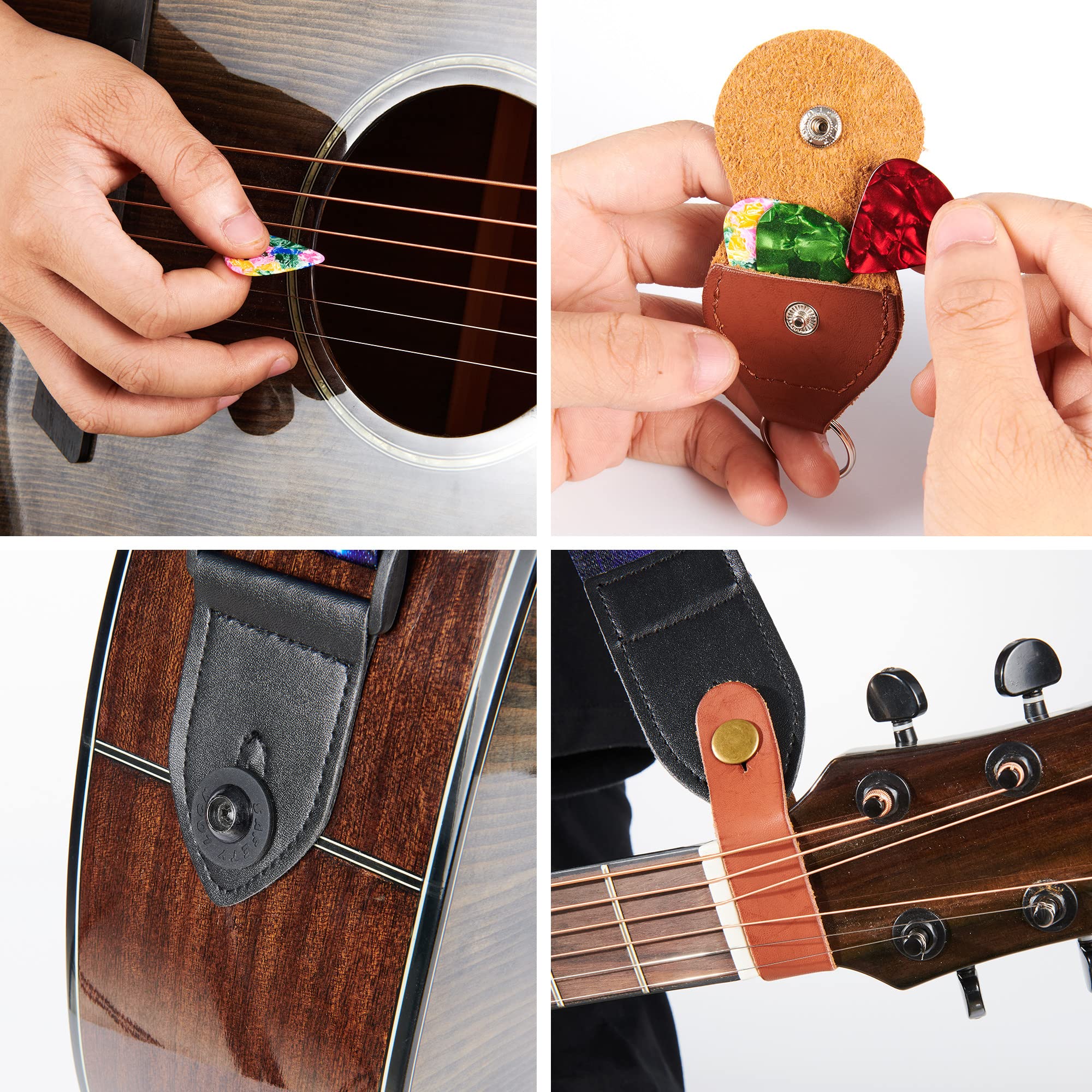 Guitar picks and pick Holder pick Case including 2 Pick holder keychain pcs Light Pick pcs Medium Pick,4pcs Heavy Pick