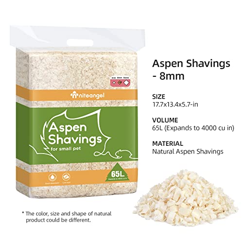 Niteangel 65L Aspen Shaving Hamster Beddings for Syrian Dwarf Hamster Gerbil Mice Degu Rat Rabbit Bunny Guinea Pig Chinchilla Hedgehog or Other Small Pets (65L - 15mm)