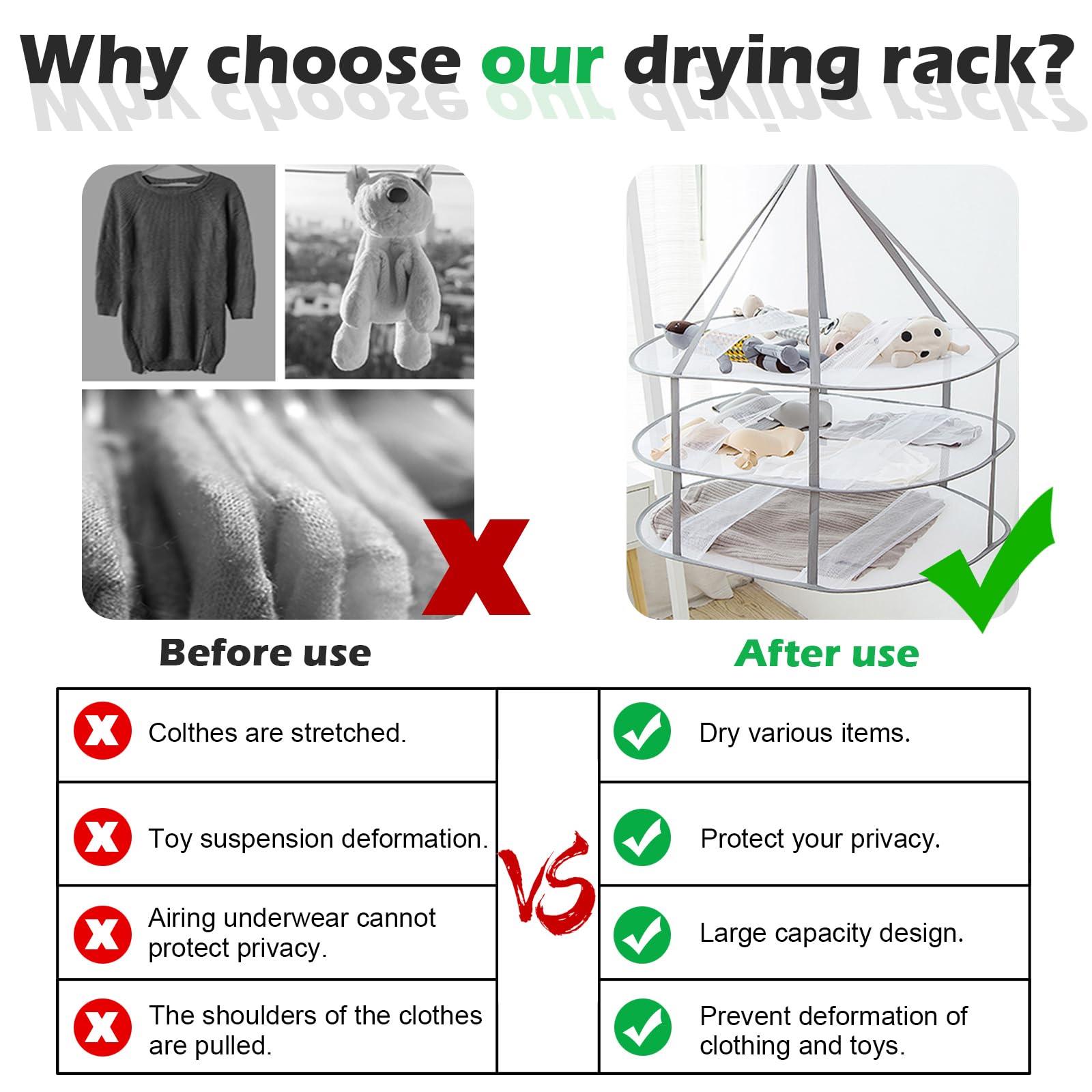 WEISGJA 2 Tier Folding Mesh Clothes Drying Rack with Internal Fixation Stackable Sweater Drying Rack Portable Hanging Laundry Rack for Sweater,T-Shirt,Delicates,Swimsuit (1 Pack)