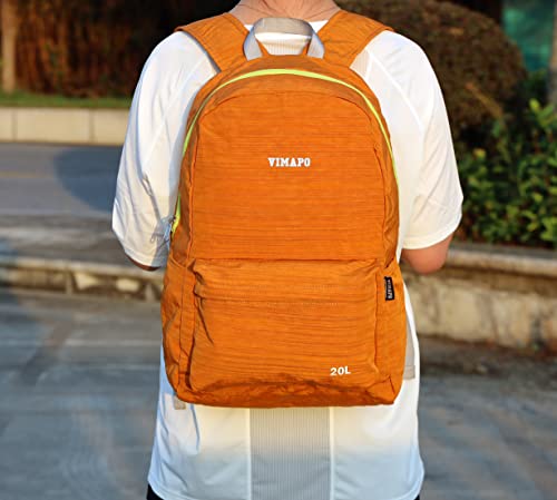 vimapo Foldable Casual Daypack, Lightweight Nylon Backpack for Travel, 20L Packable Hiking Daypack, Camping Outdoor Cycling Bag for Adults (Orange)