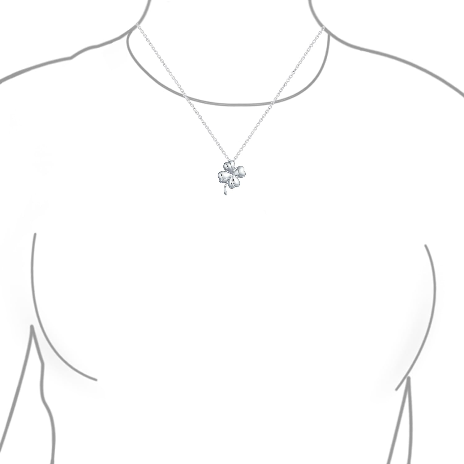 Good Luck Fortune Irish Shamrock Shape Lucky Charm Four Leaf Clover Pendant Necklace For Women Teen Polished .925 Sterling Silver