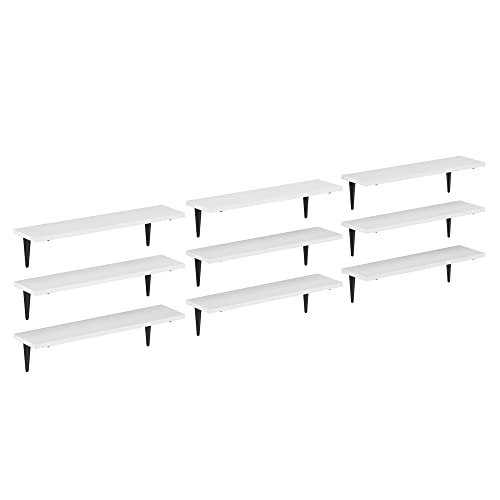 Wallniture Arras Floating Shelves for Living Room Decor, 24" Wall Shelves Office & Kitchen Organization, White Long Bookshelf Set of 9