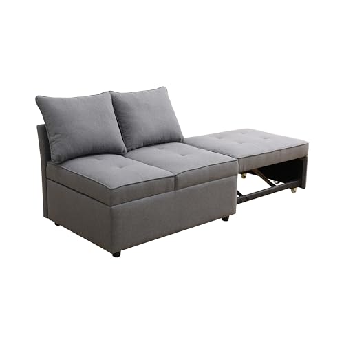 UOCFYK Sleeper Sofa, 4-in-1 Convertible Ottoman Couch Bed, Modern Sackcloth Futon Sofa Bed with 2 Pillows Adjustable Backrest, Recliner Folding Loveseat for Living Room, Apartment Dorm, Office,Grey