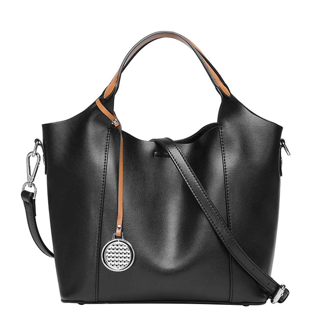 HESHE Leather Small Handbags Shoulder Bag Hobo Ladies Purses Satchel Crossbody Bag for Office Lady (Black)