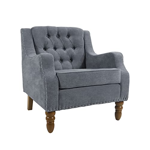 GIA Home Furniture Series Polyester Linen Armchair with Button Tufted Upholstered Accent Chair for Living Room, Reading, Bedroom, Gray