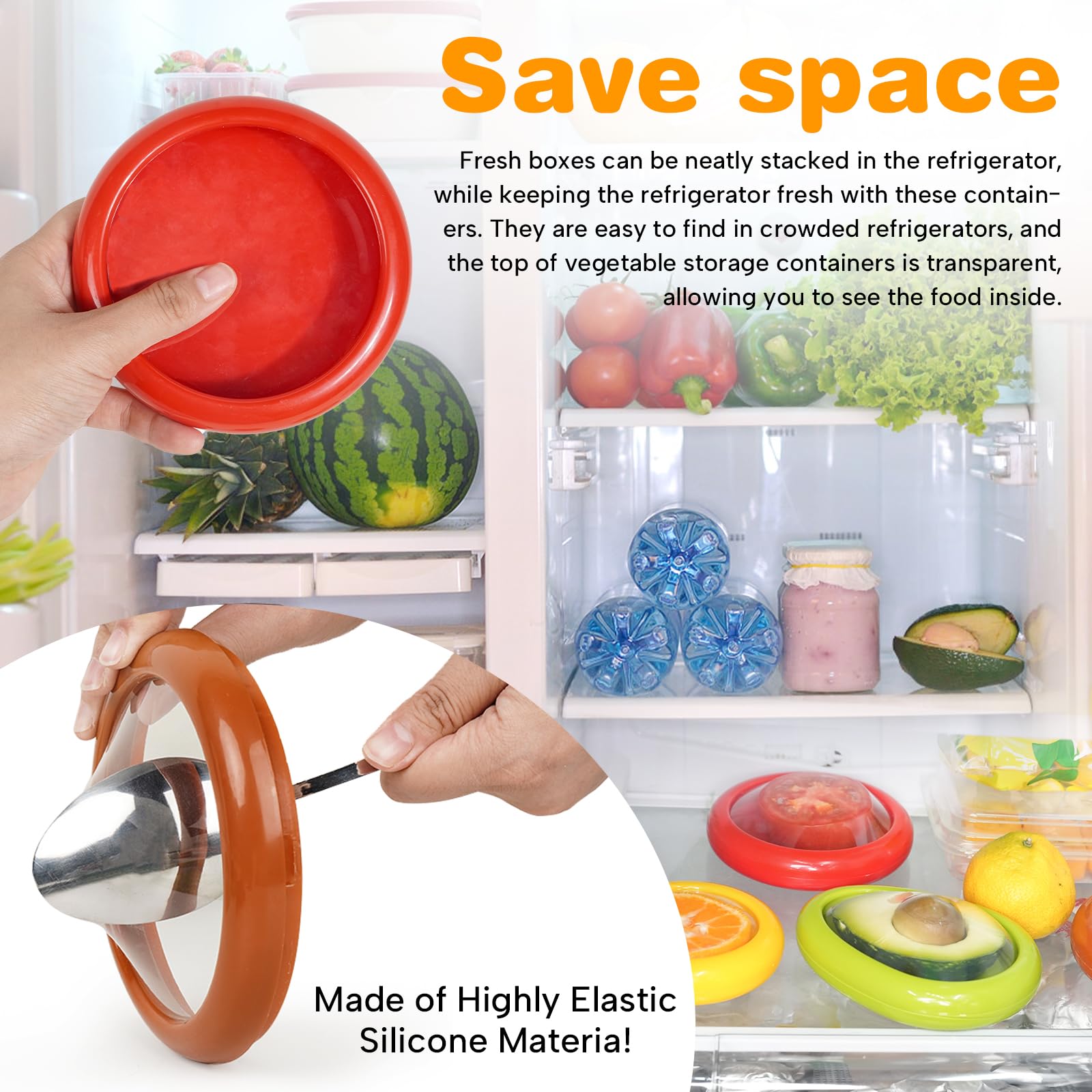 SUPODDK Onion Storage and Avocado Saver,Reusable Silicone Food Storage Container Set of 4, Perfect For Storing Tomatoes, Lemons, Garlic, and Other Fruit and Vegetable For Fridge