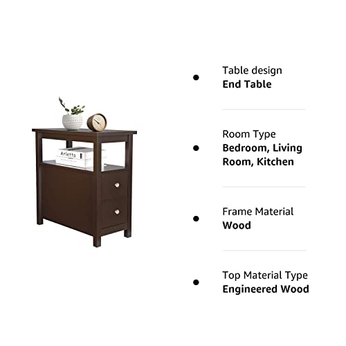ZENY Narrow End Table Side Table with Drawer and Open Shelf Sofa Table for Living Room Bedroom, Small Table for Bedside, Espresso