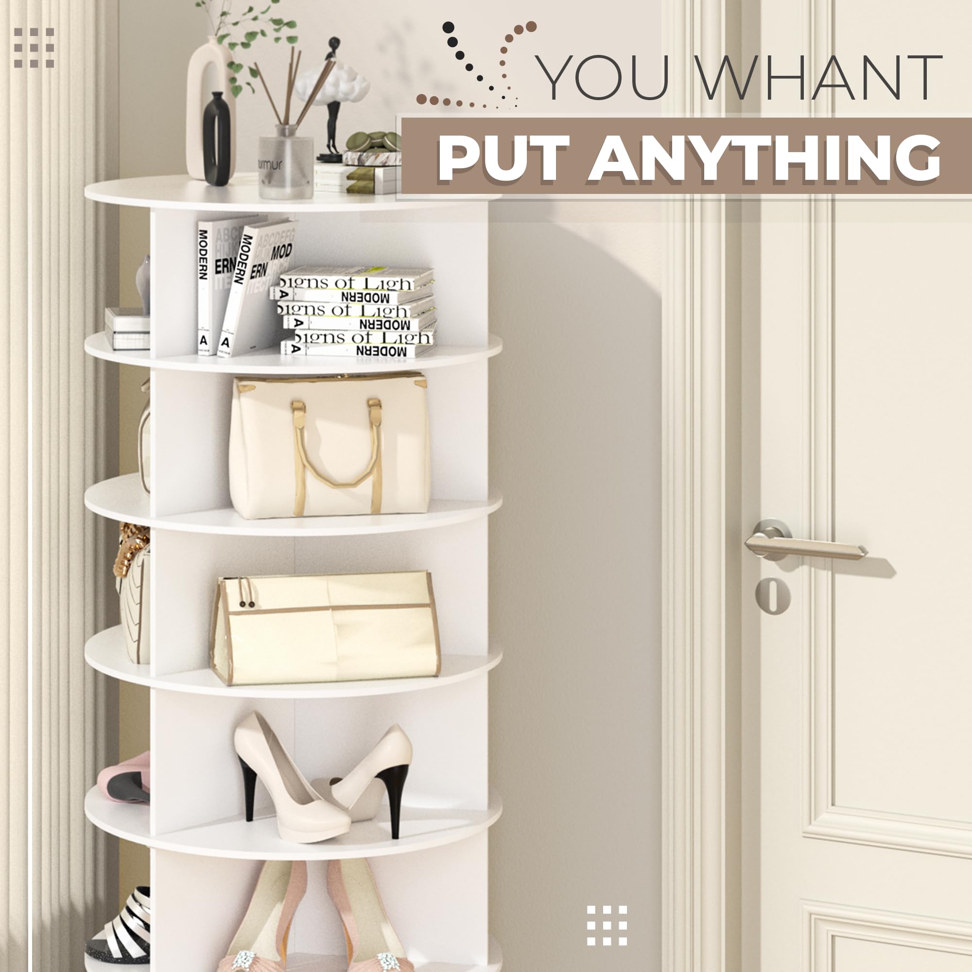 Rotating Shoe Rack Tower 7 Tier, New Upgrade Circular Shoe Rack Rotating 360 Rotating Shoe Rack Display, Easily Install Vertical Handbag White Rotating Shoe Rack Tower - 3 Big Compartments Per Floor