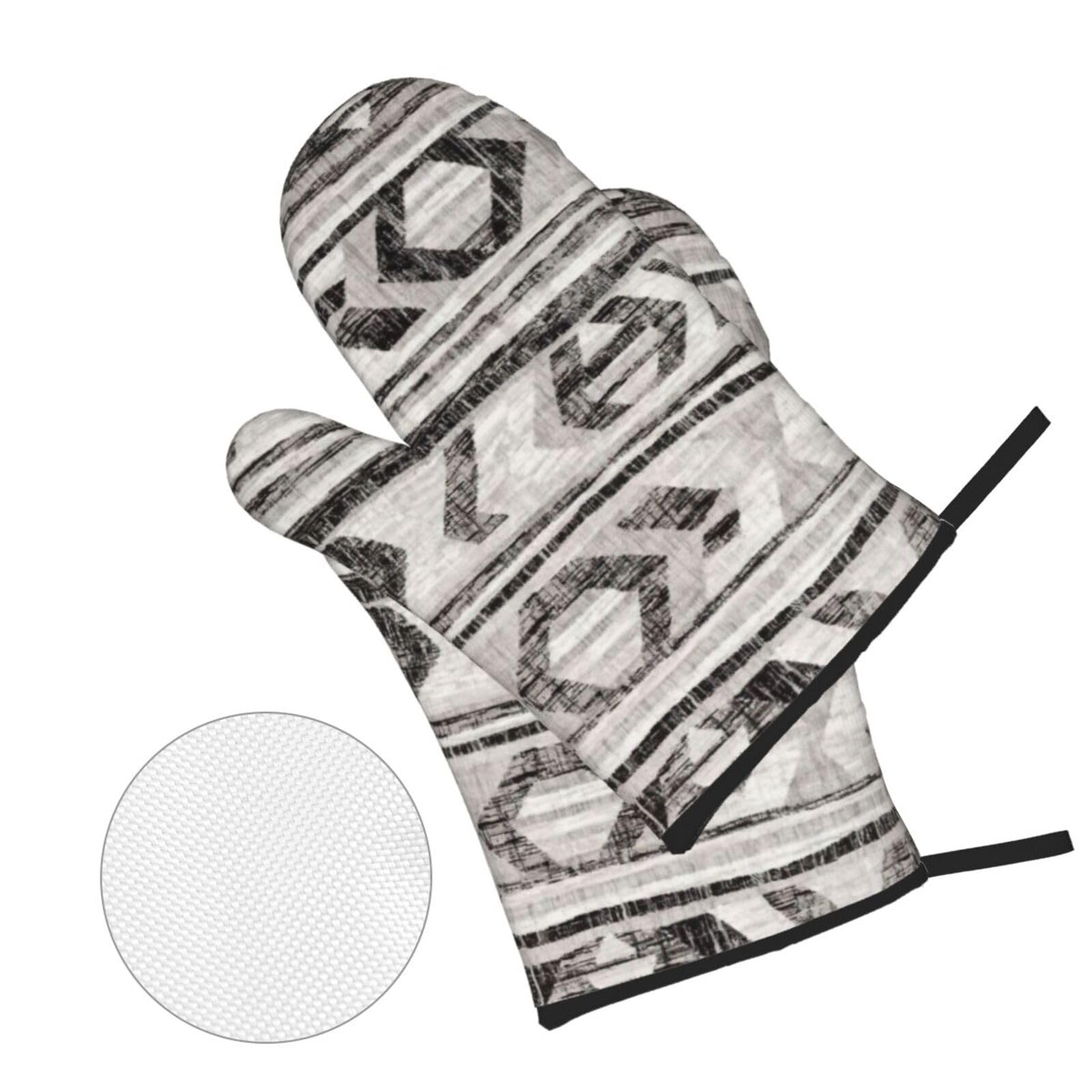 Grey Tribal Kitchen Baking 4-Piece Set–Heat Resistant Oven Mitts and Pot Holders Kitchen Hot Pads