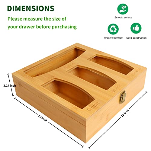 SOGUAOLO Bamboo Ziplock Bag Storage Organizer and Dispenser for Kitchen DrawerâFood Storage Bag Holders Compatible With Gallon, Quart, Sandwich & Snack Variety Size Bags.