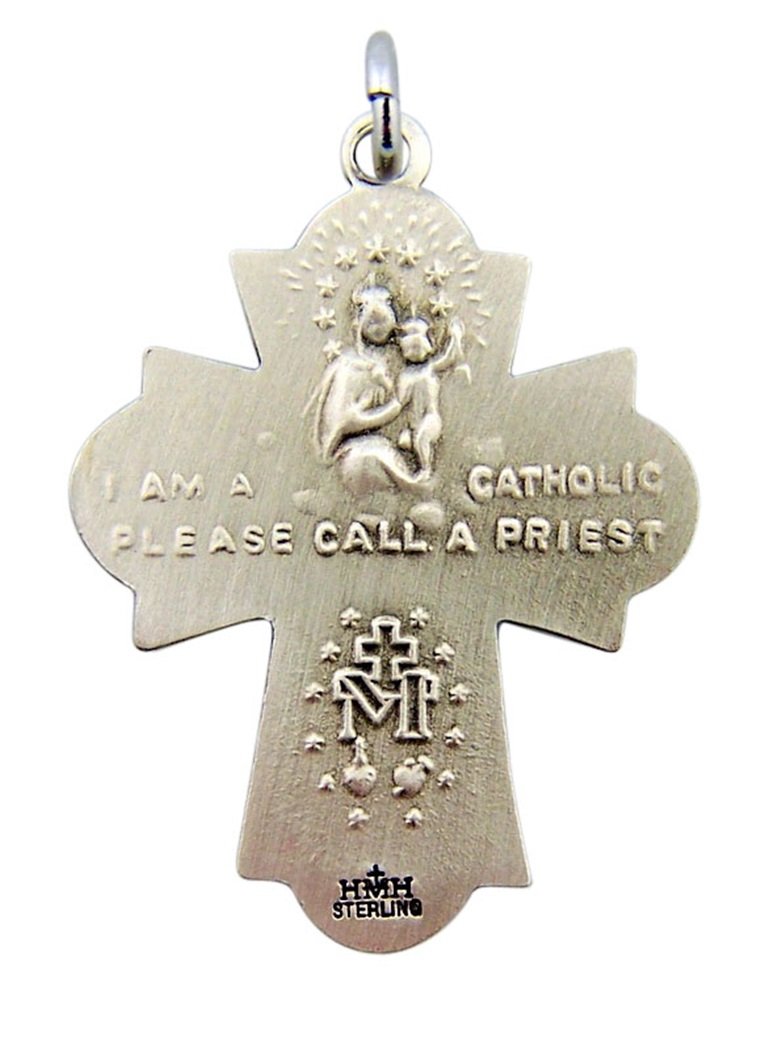 HMHReligiousMfg Sterling Silver Four Way Medal Cross with Dove Center, 1 3/16 Inch